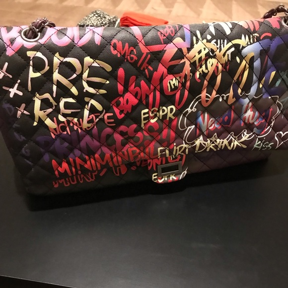 Source Unknown | Bags | Large Graffiti Handbag No Bottom Feet Back ...